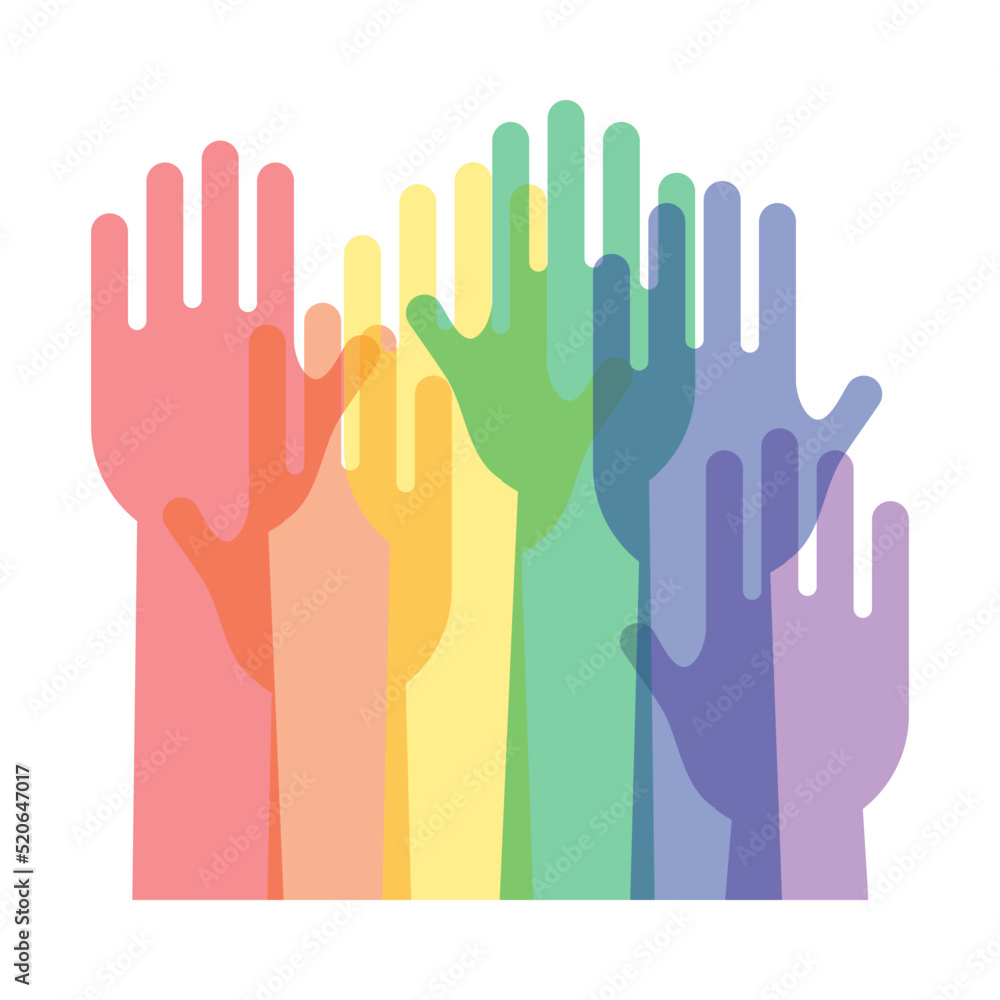 Colorful hands vector illustration pride rainbow community diversity ...