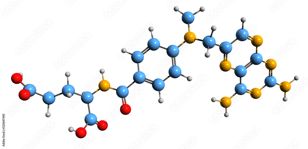 ภาพประกอบสต็อก 3D image of Methotrexate skeletal formula - molecular ...