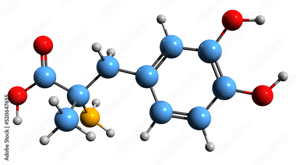 3D image of Methyldopa skeletal formula - molecular chemical structure ...