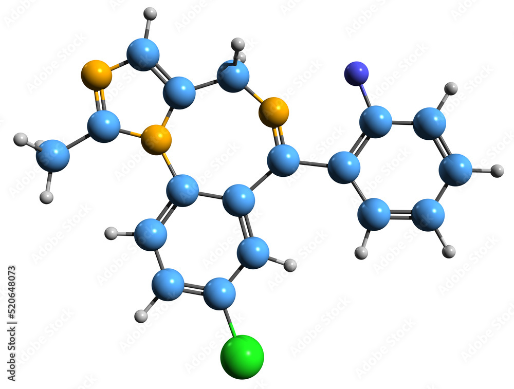 3D image of Midazolam skeletal formula - molecular chemical structure ...