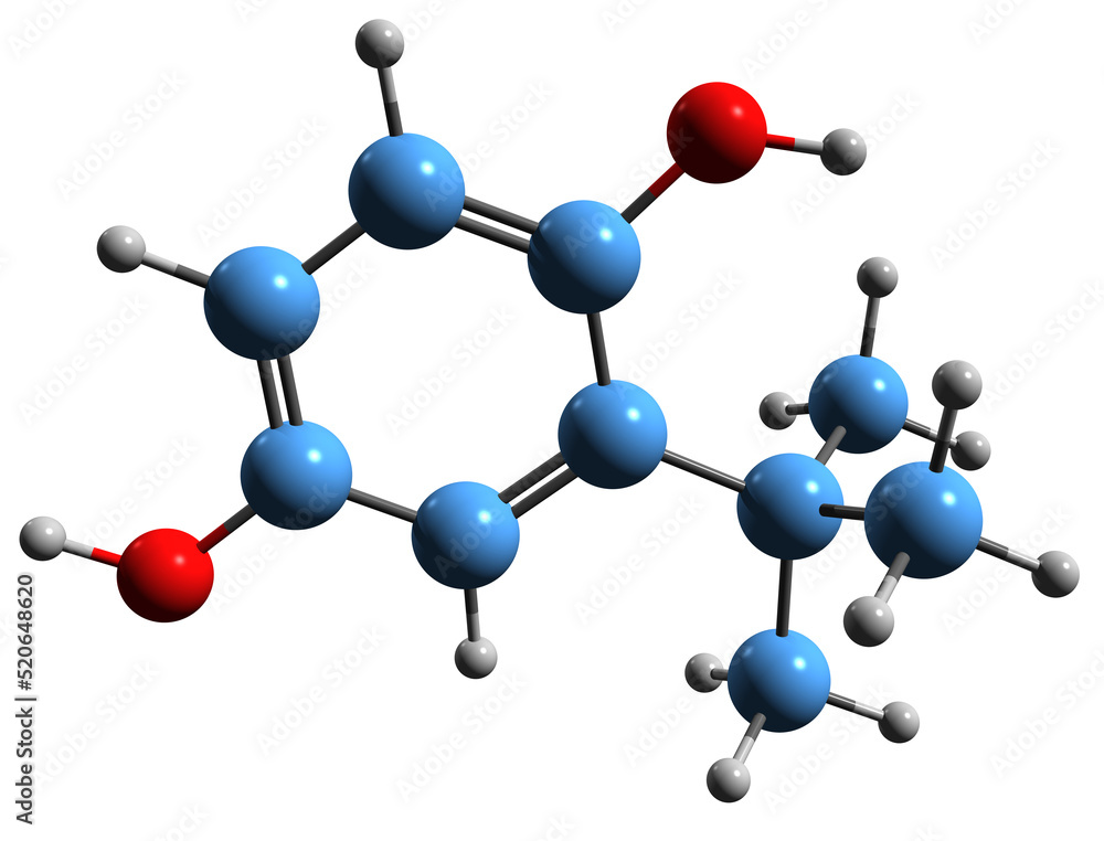 3D image of tert-Butylhydroquinone skeletal formula - molecular ...