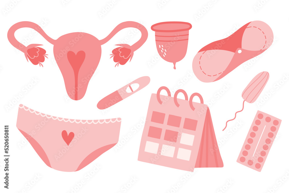 Vetor de A set of stickers for menstruation, menstruation, female ...