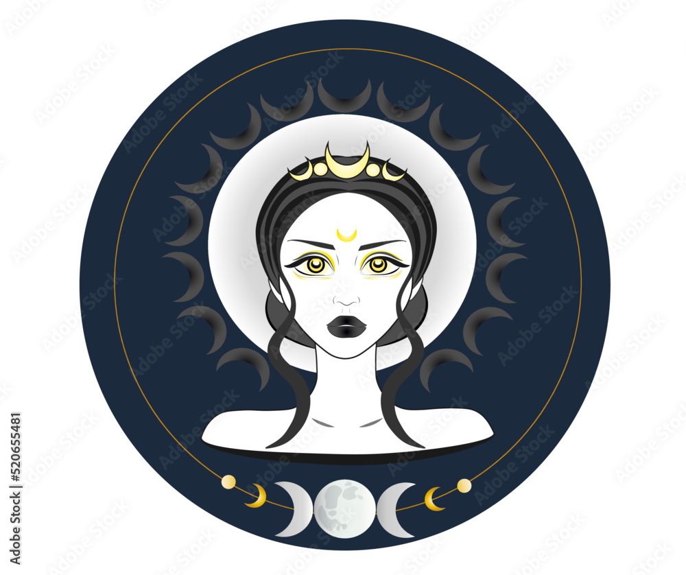 Triple goddess symbol of moon phases. Wiccan woman icon. Hekate ...