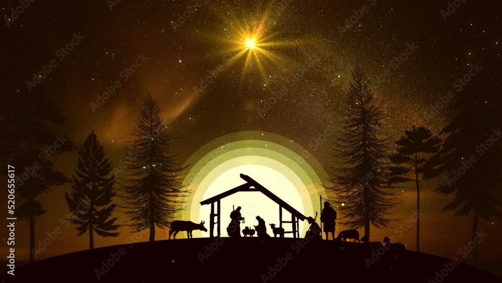 Christmas Scene animation with twinkling stars and nativity characters ...