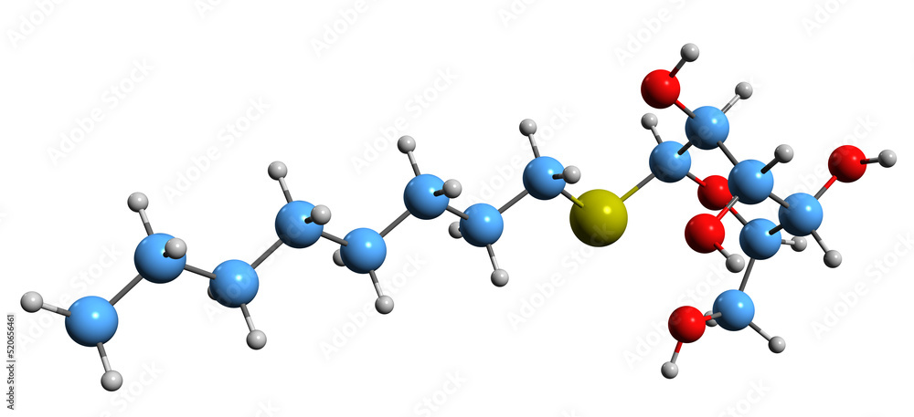3D image of n-Octyl beta-D-thioglucopyranoside skeletal formula ...
