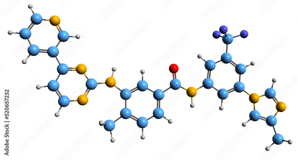 3D image of Nilotinib skeletal formula - molecular chemical structure ...