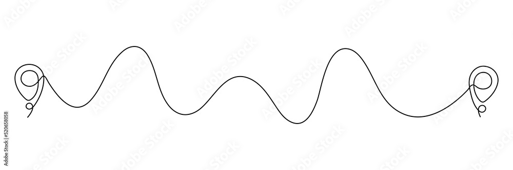 Location pointer continuous one line drawing. GPS navigation line route ...