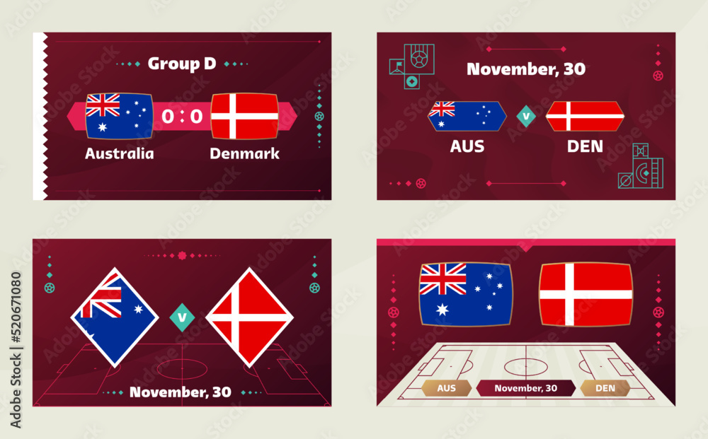 australia vs denmark match. Football 2022 world cup championship match versus teams on soccer ...