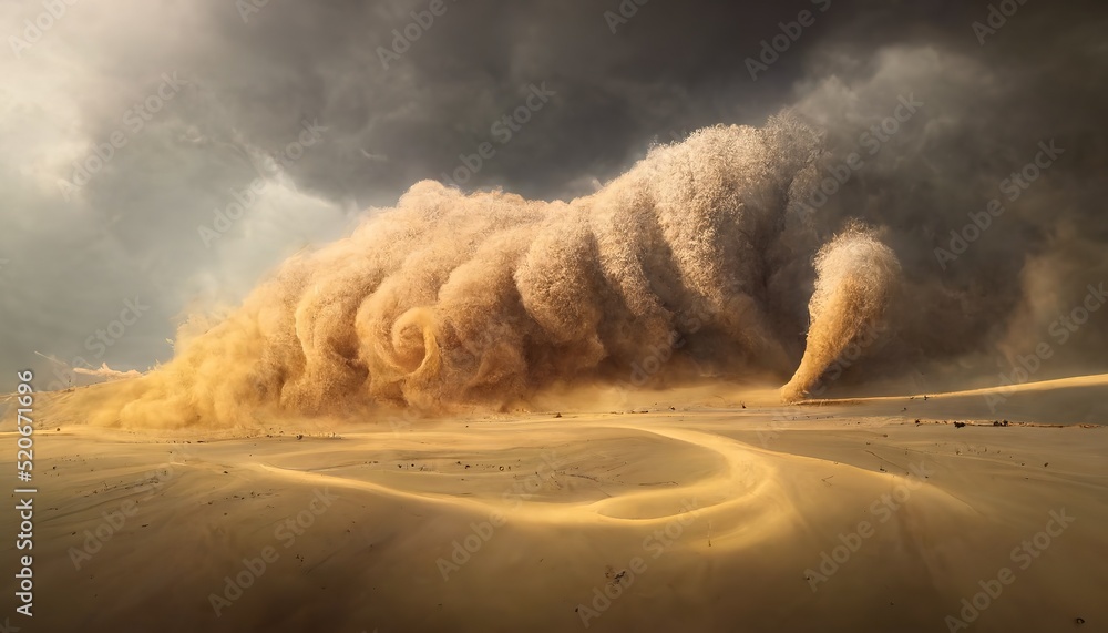 Tornado, storm wind with an air funnel in the desert. A weather ...