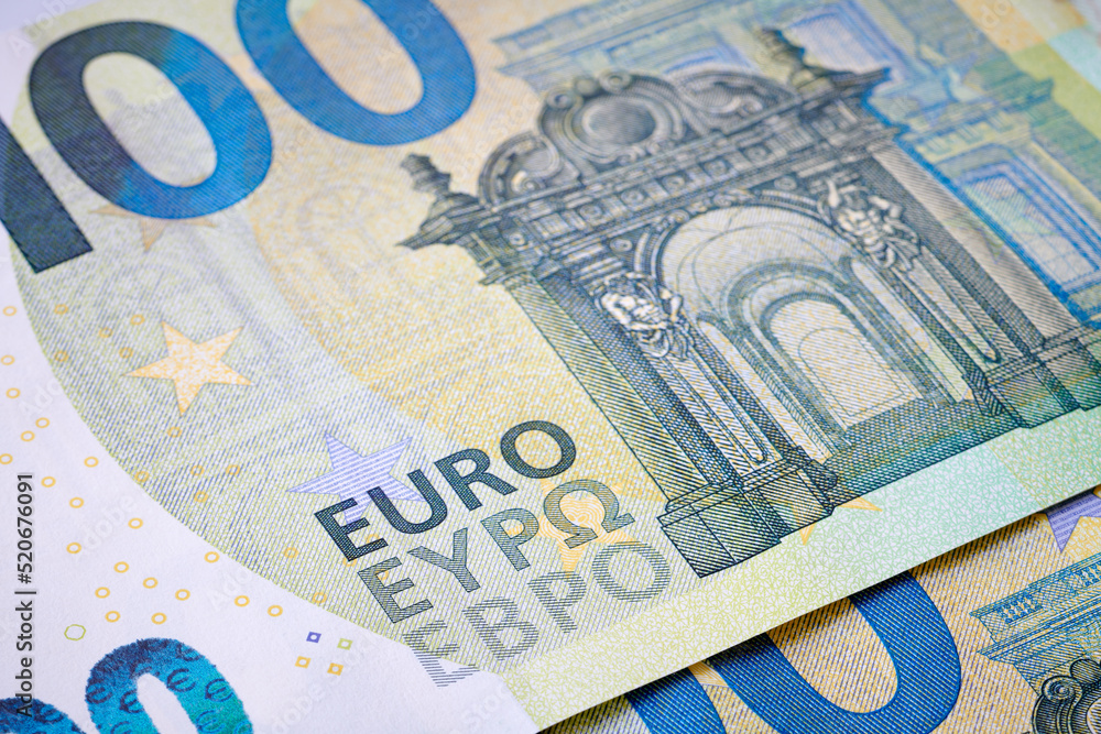 Euro text on EU note. Currency of eorope. European finance system. EU ...