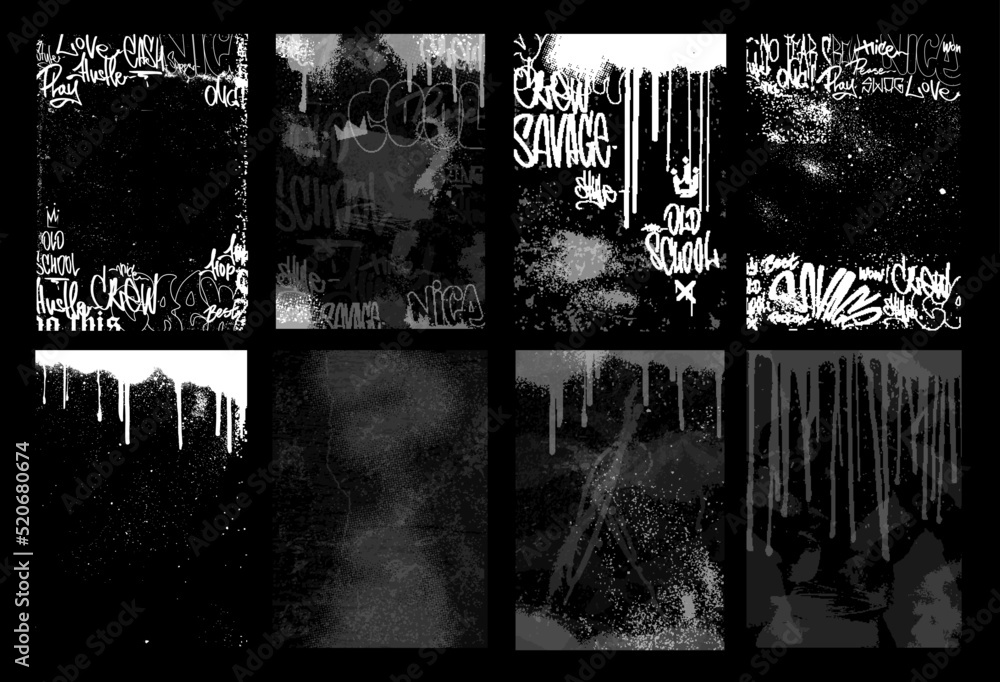 Street Monochrome Overlay Texture Stamps. Vector street art set with ...