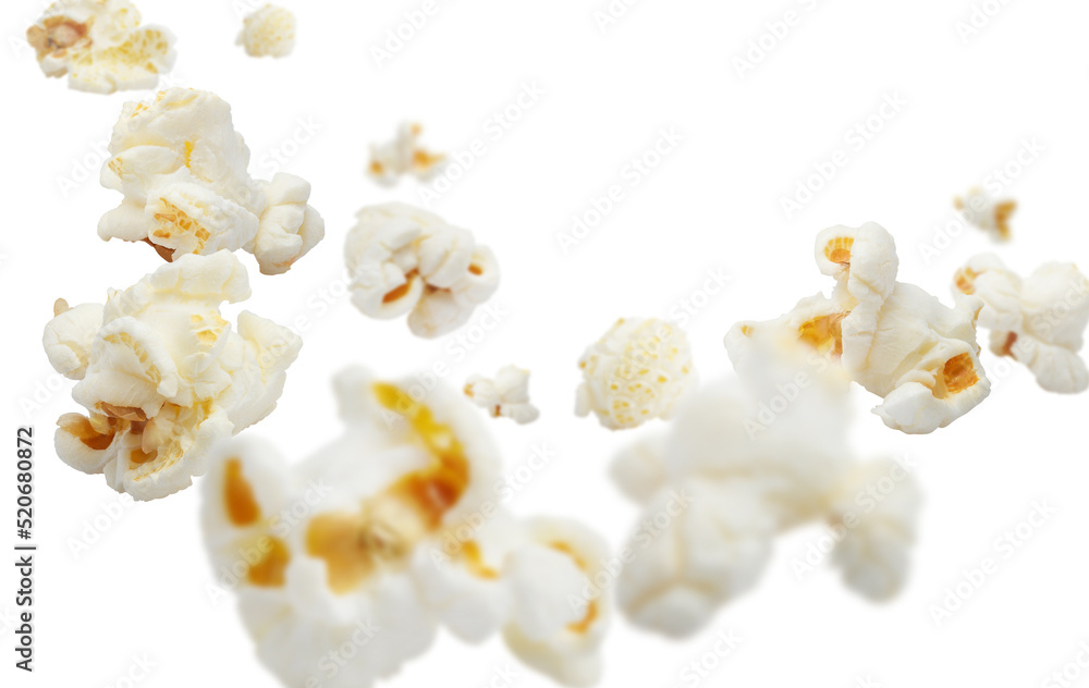 Flying popcorn, isolated on white background Stock Photo | Adobe Stock