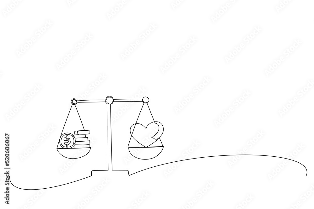 Drawing of heart with cardiogram and pile of money on scales. Life ...