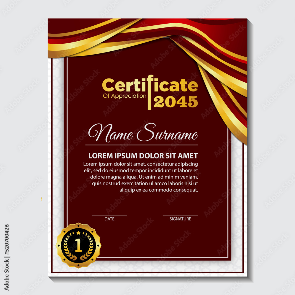 Award template certificate, gold color and red gradient. Contains a ...