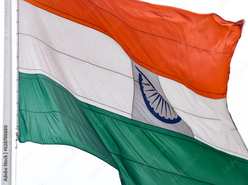 India flag flying high at Connaught Place with pride in blue sky, India ...