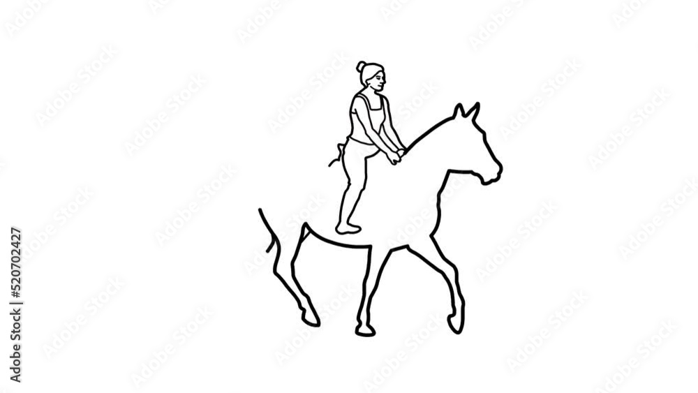 Girl sitting on horseback, horse rider Sketch and 2d animated Stock ...