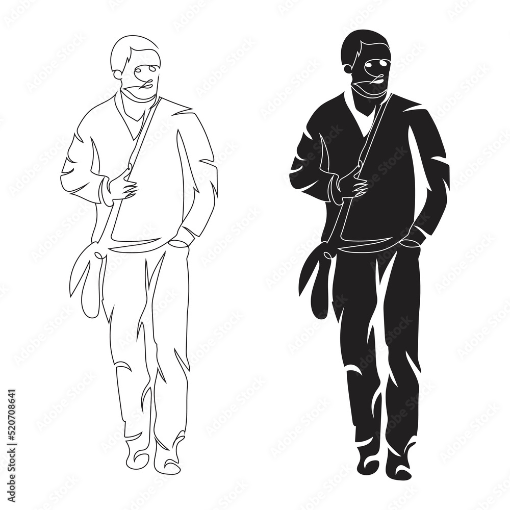 Businessman man walk line art drawing style, the man sketch black ...