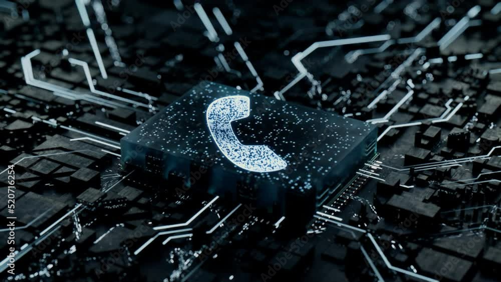 Communication Technology Concept with phone symbol on a Microchip ...