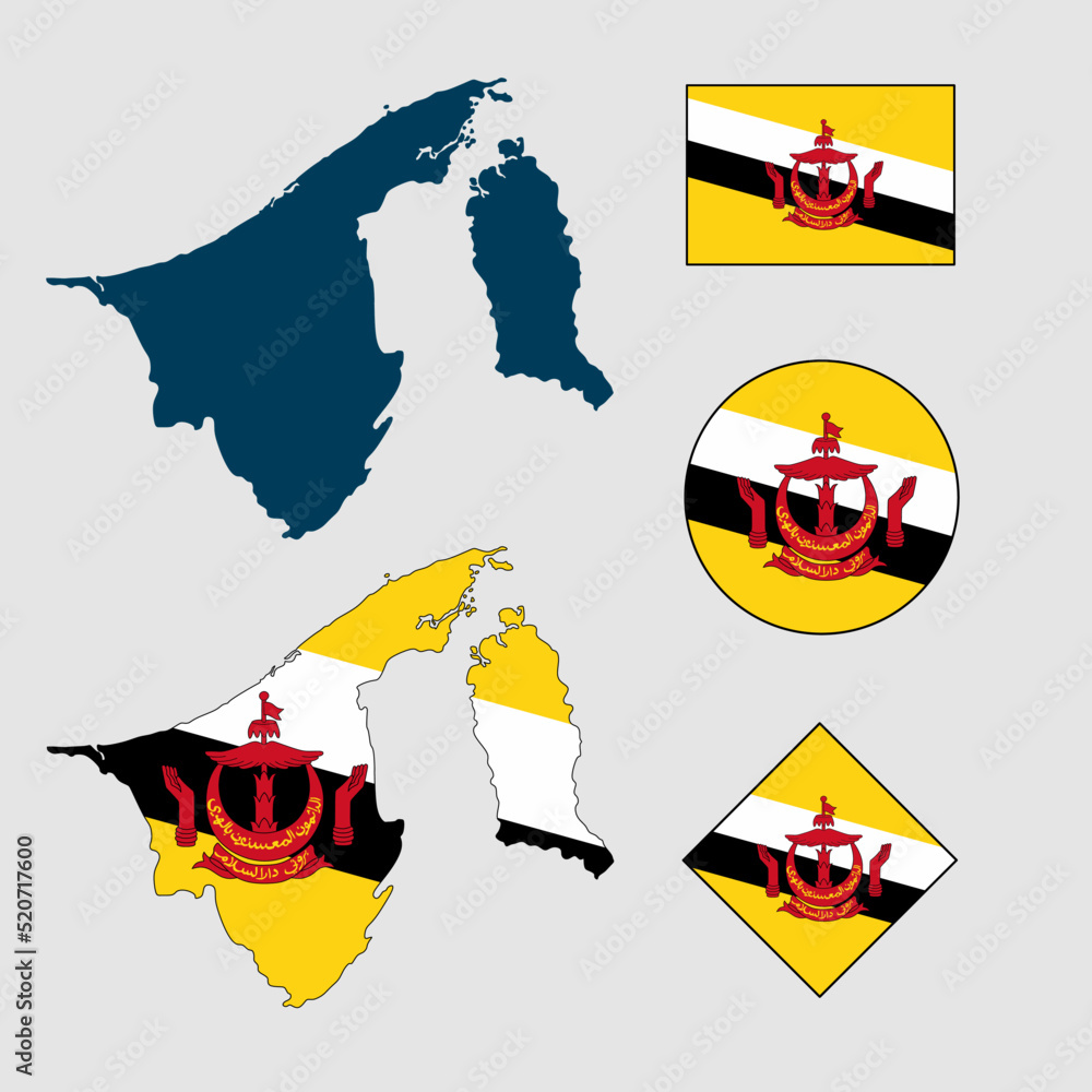 Vector of Brunei country outline silhouette with flag set isolated on ...