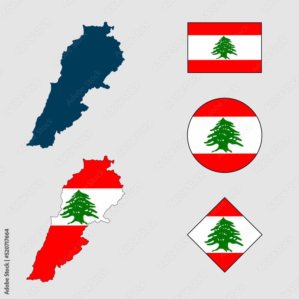 Vector of Lebanon country outline silhouette with flag set isolated on ...