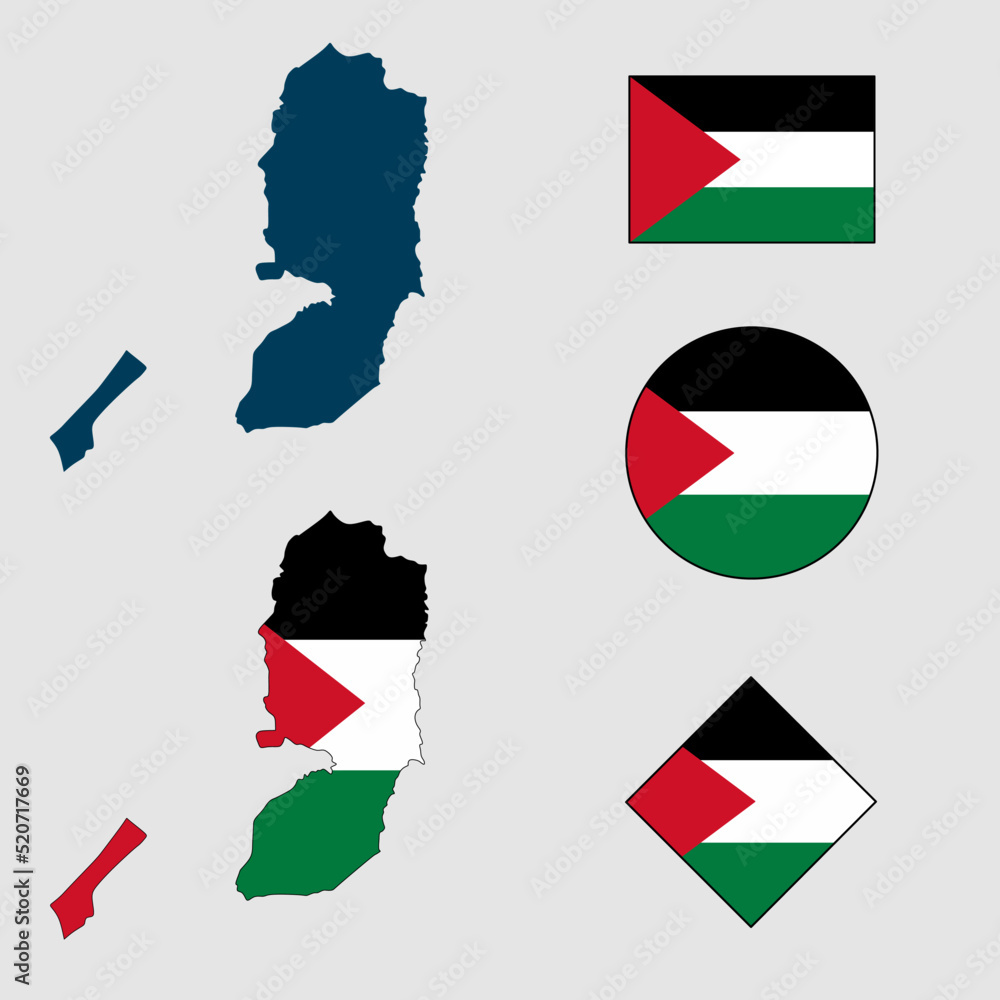 Vector of Palestine country outline silhouette with flag set isolated ...