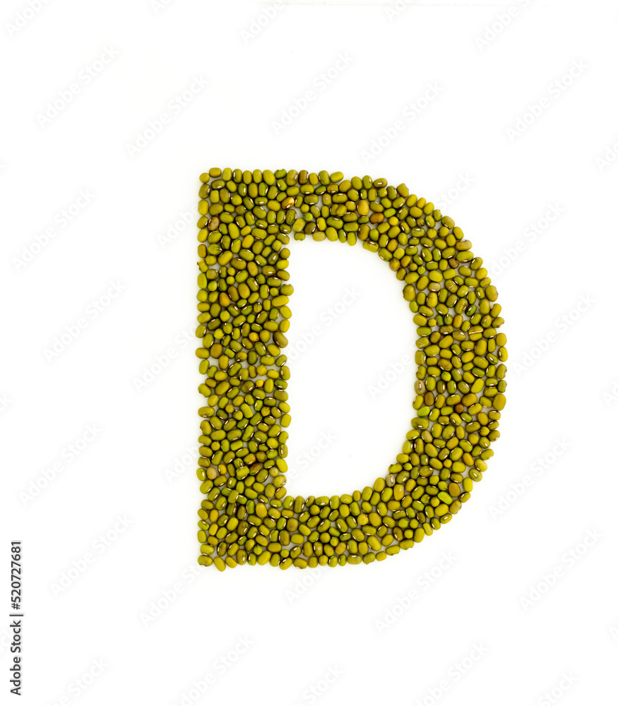 Capital letter D made from mung beans. Green mung bean font. Alphabet ...