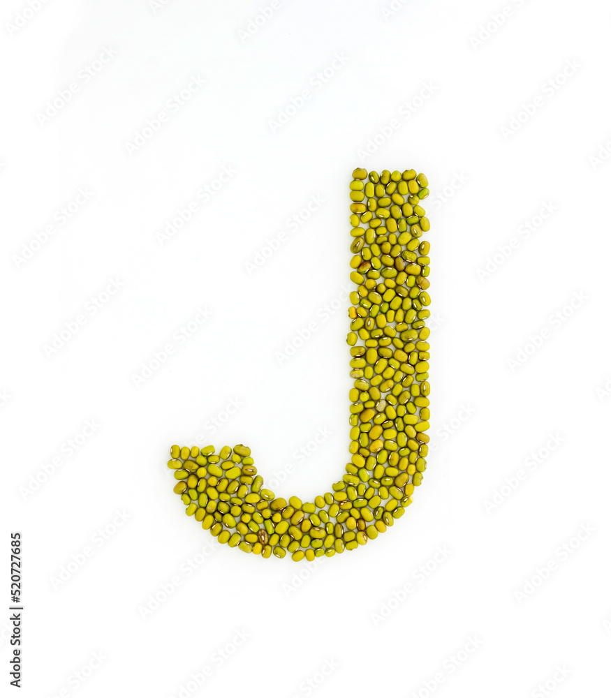 Capital letter J made from mung beans. Green mung bean font. Alphabet ...