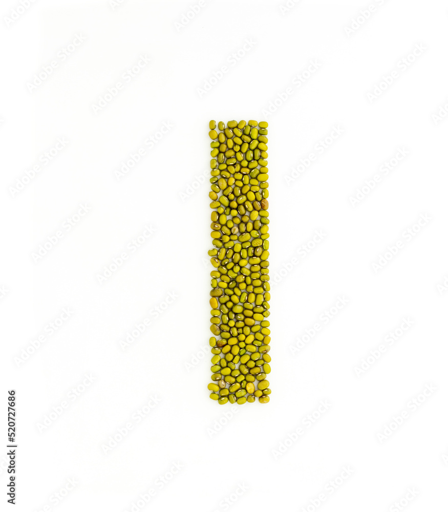 Capital letter I made from mung beans. Green mung bean font. Alphabet ...