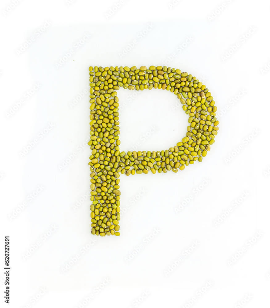 Capital letter P made from mung beans. Green mung bean font. Alphabet ...