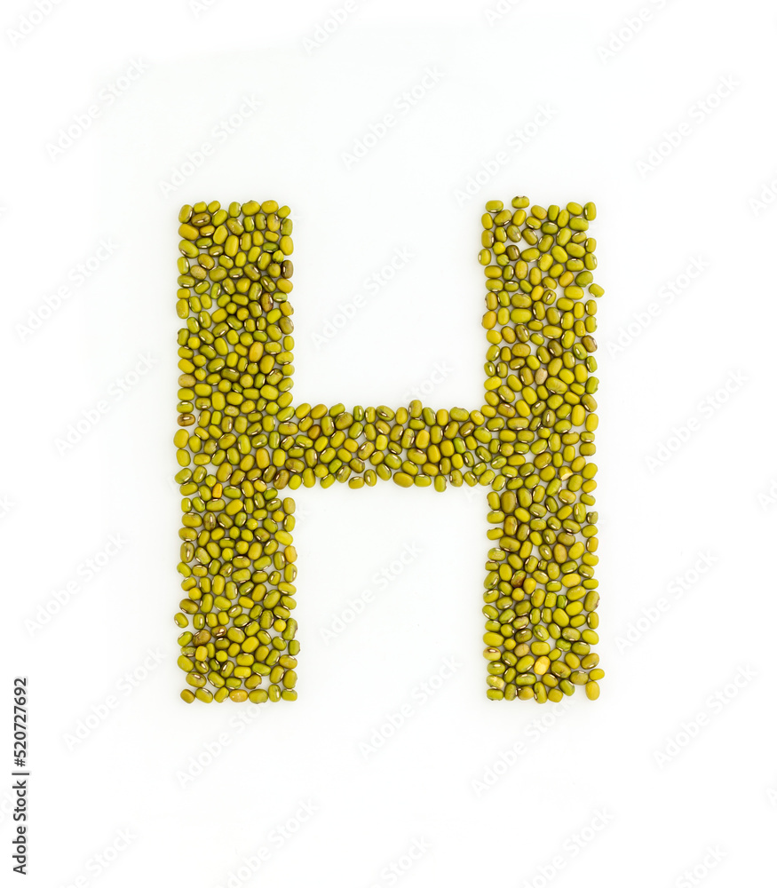 Capital letter H made from mung beans. Green mung bean font. Alphabet ...