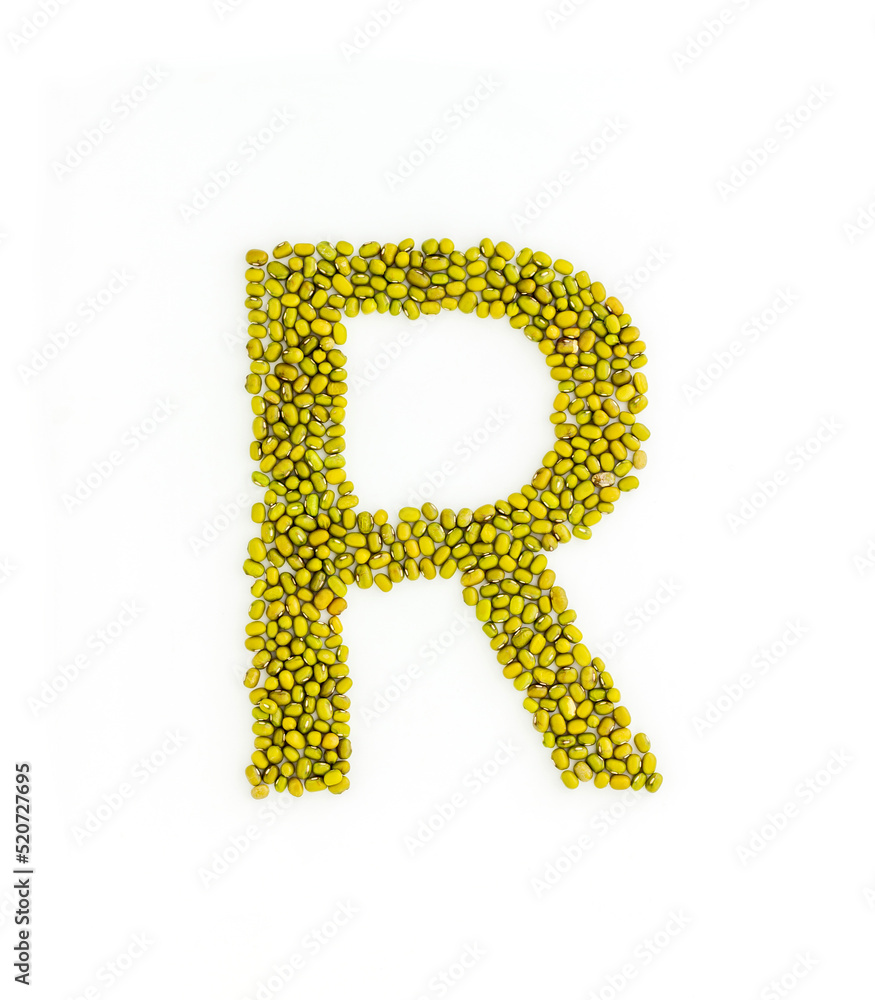 Capital letter R made from mung beans. Green mung bean font. Alphabet ...
