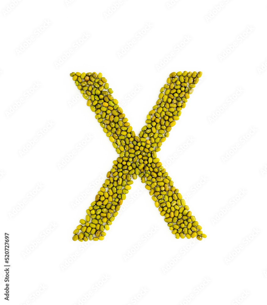 Capital letter X made from mung beans. Green mung bean font. Alphabet ...