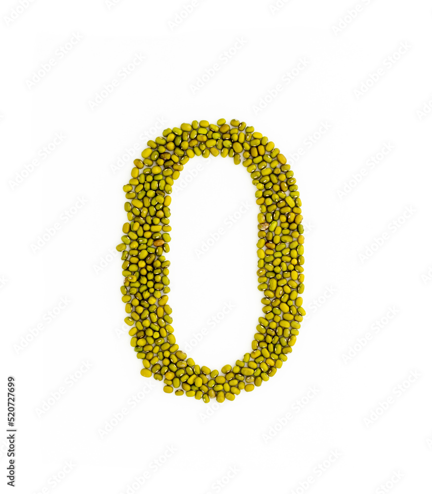 Number 0 made from mung beans. Green mung bean font. Alphabet made from ...