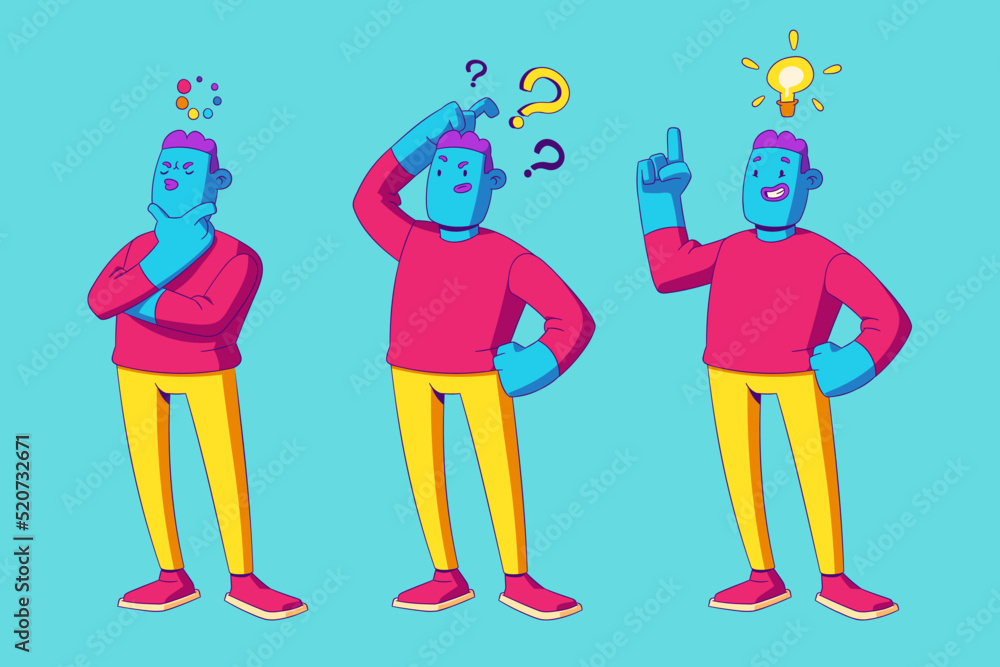 Thoughtful people, doubtful men, women or kids think, solve task ...