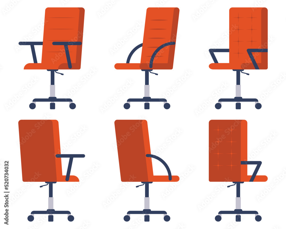 Set of office or computer chair. Front view and back view. Vector color ...