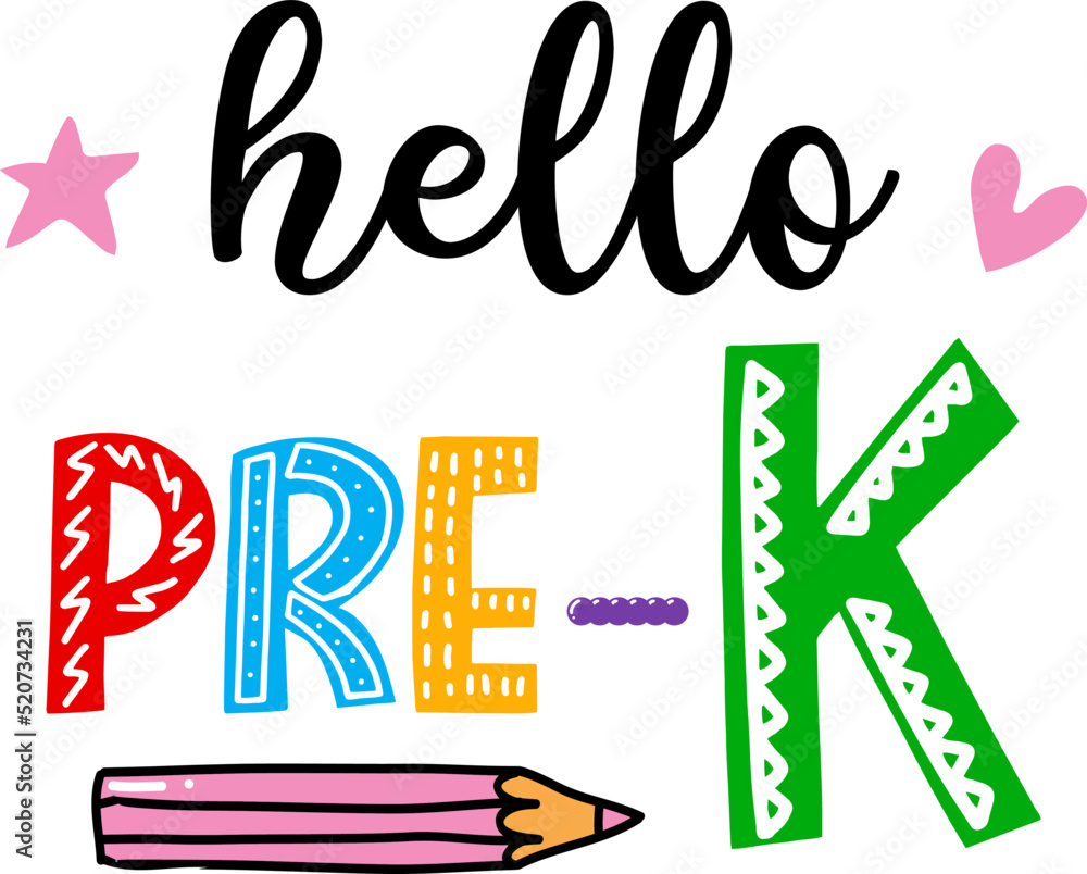 Hello pre k, back to school colorful typography design isolated on ...