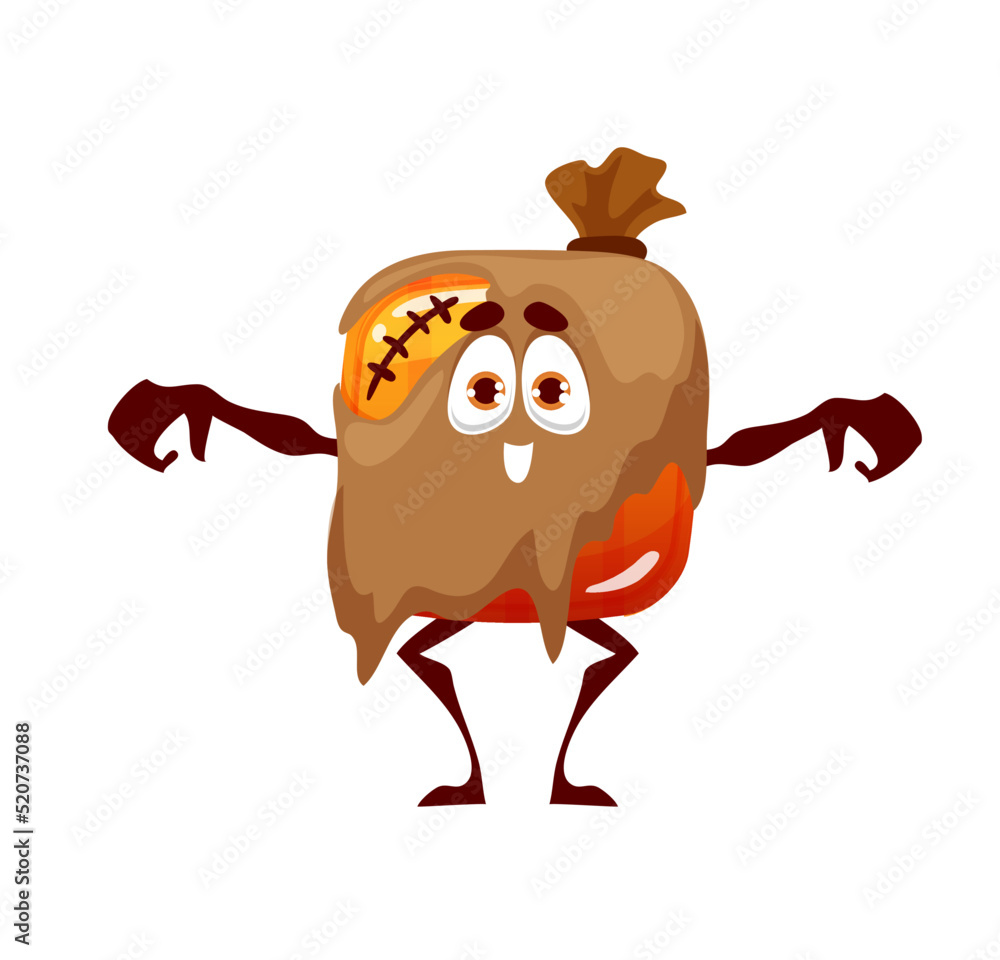Cartoon Halloween candy monster, vector toffee scarecrow character in ...