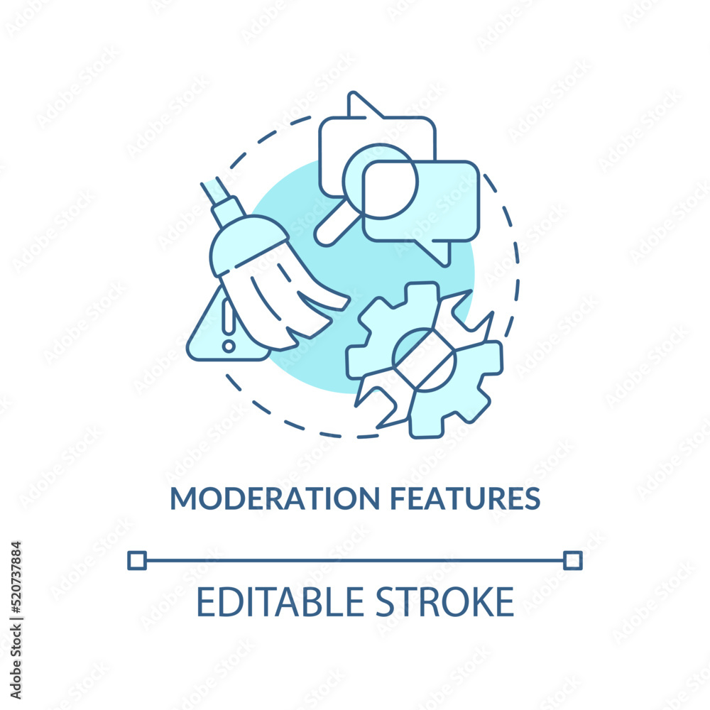 Moderation features turquoise concept icon. Commenting system attribute ...