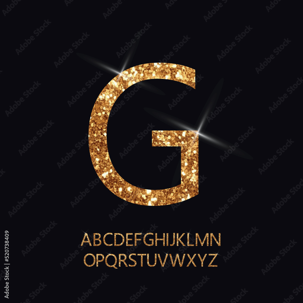 Golden glitter font. 26 english luxury sparkling letters. Vector design ...