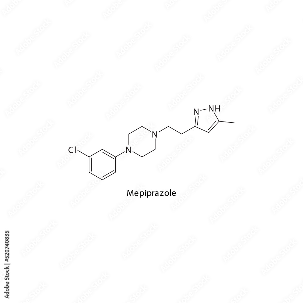 Mepiprazole molecule flat skeletal structure, SARI - Selective ...