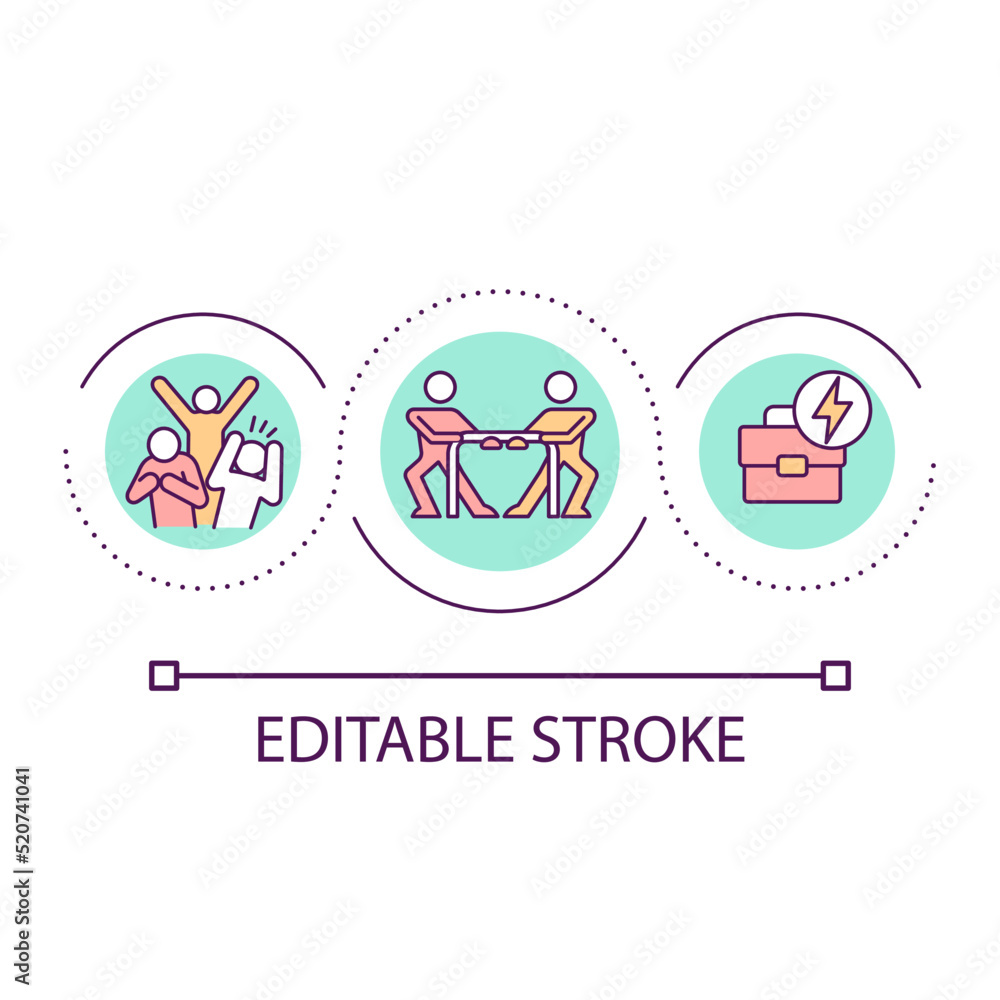 Arguments and rudeness at workplace loop concept icon. Bullying ...