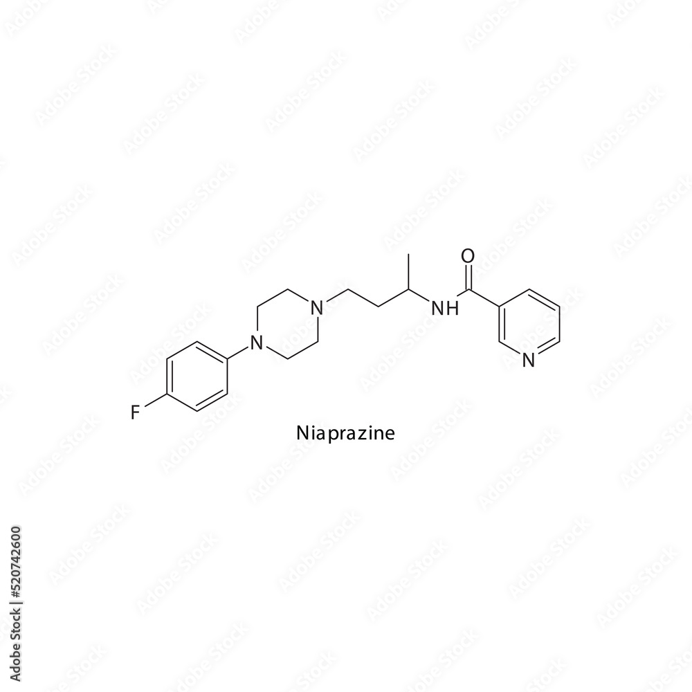 Niaprazine molecule flat skeletal structure, SARI - Selective serotonin ...