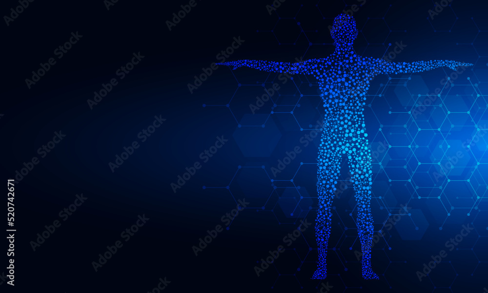 Vector illustration of the human body with structure molecules DNA ...