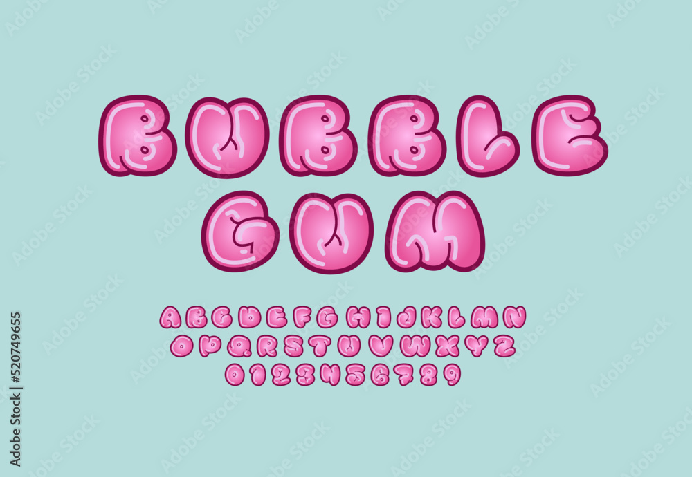 Pink font, comic alphabet in the cartoon style, uppercase letters and ...