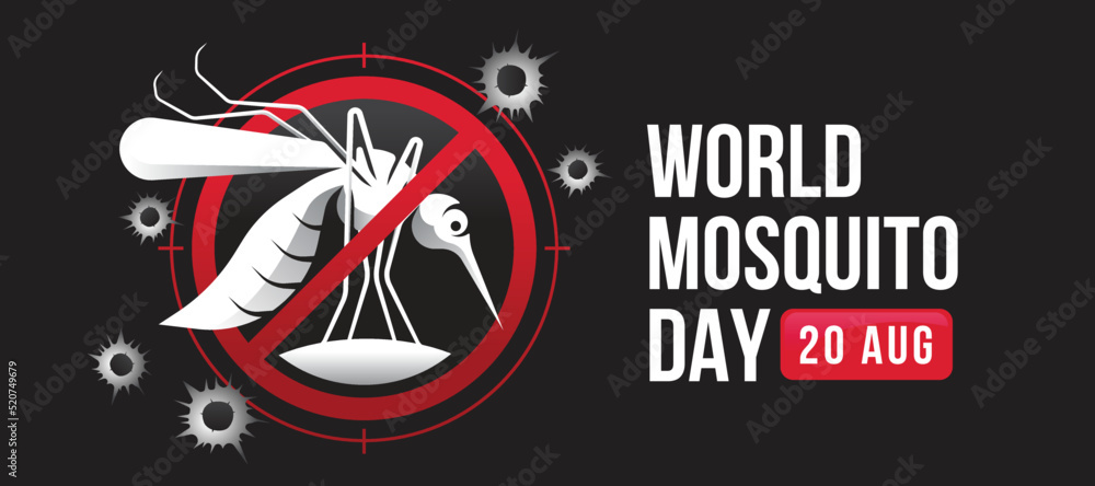 World mosquito day - white mosquito in red stop circle sign and bullet ...