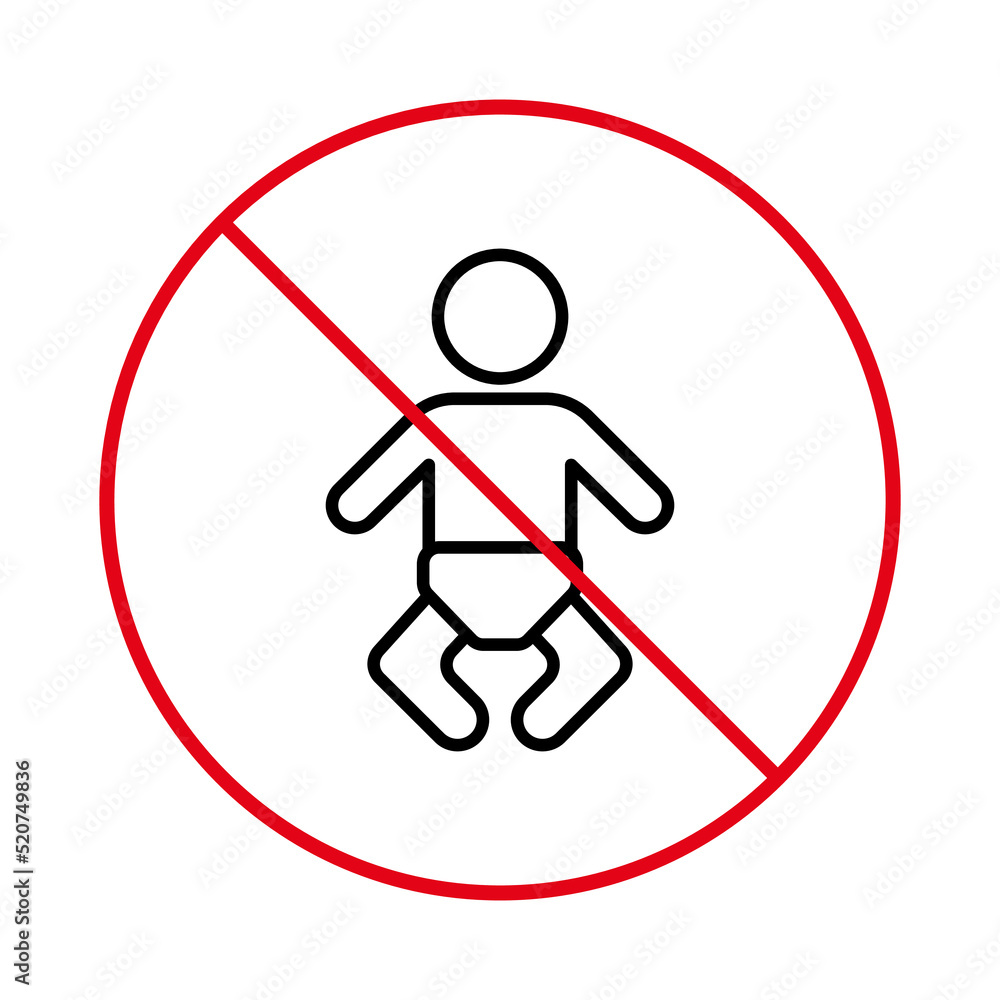 Forbid Kid Room Pictogram. Ban Baby in Diaper Black Line Icon. No ...
