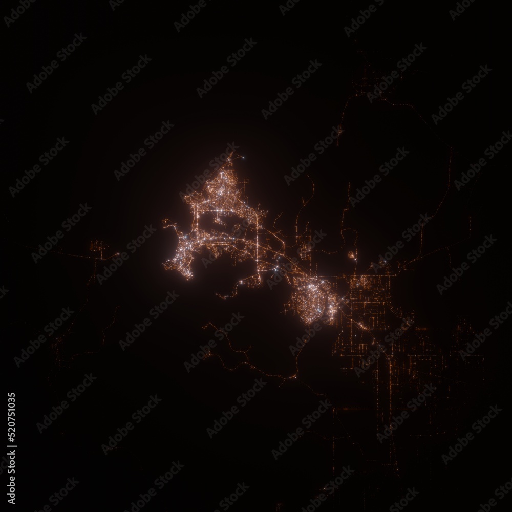 Darwin (Australia) street lights map. Satellite view on modern city at ...