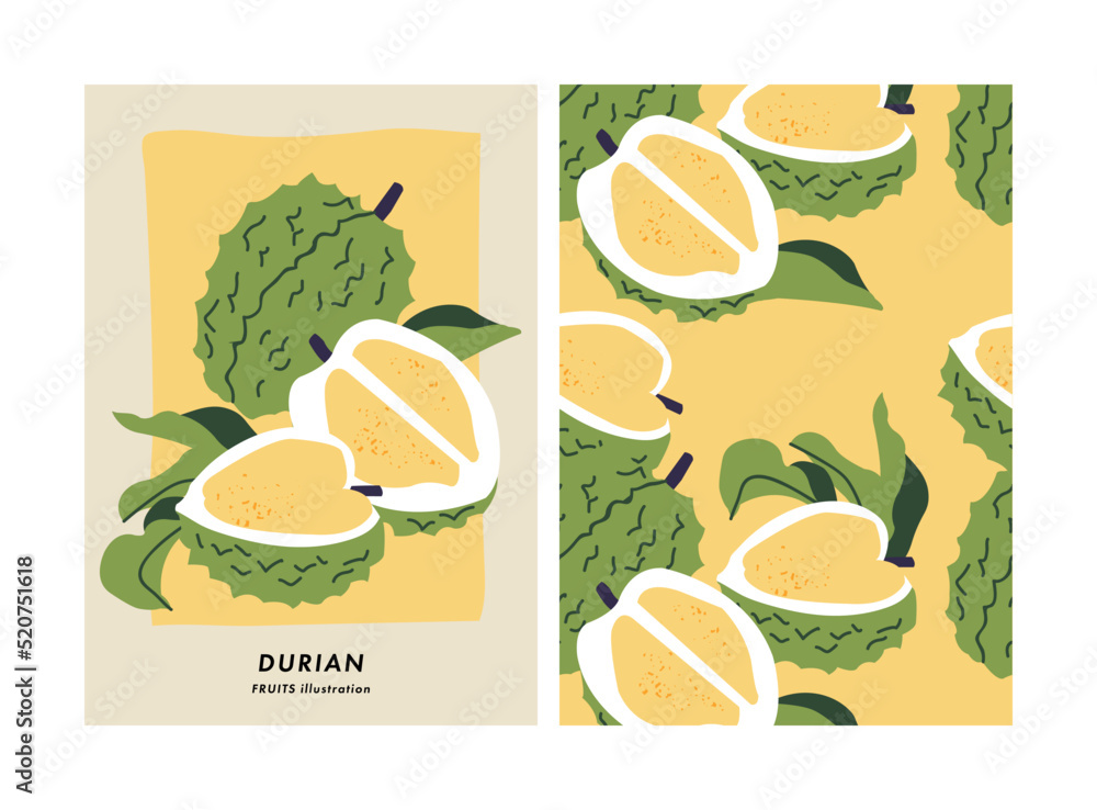 Vector illustration poster with durian fruit. Art for postcards, wall ...