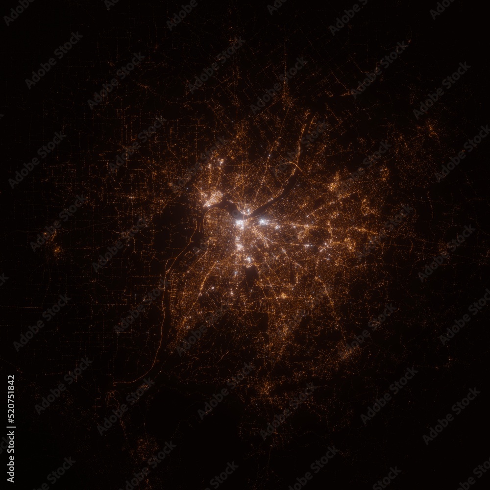 Louisville (Kentucky, USA) street lights map. Satellite view on modern ...