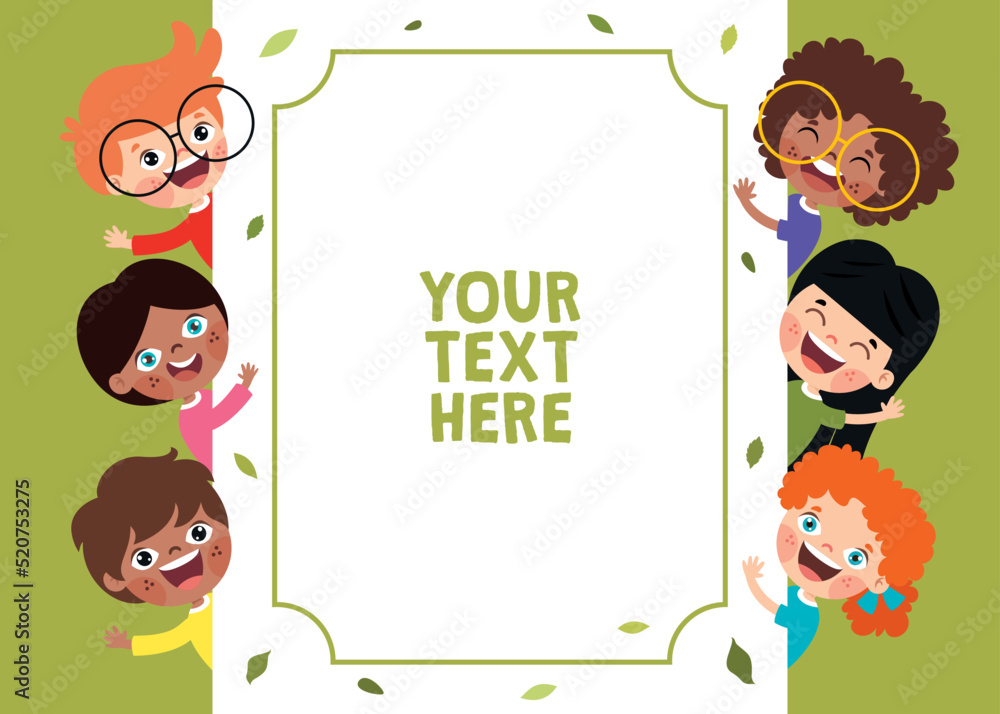 Cartoon Kids Holding Blank Frame Stock Vector | Adobe Stock